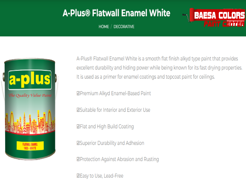 A-Plus® Flatwall Enamel White – BAESA COLORS PAINT CENTER