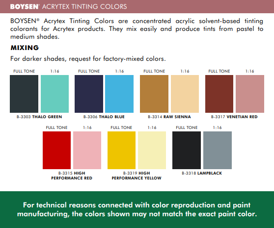 BOYSEN® Acrytex™ Tinting Colors 1/4L – BAESA COLORS PAINT CENTER