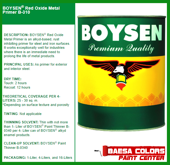 BOYSEN® Red Oxide Metal Primer B-310 – BAESA COLORS PAINT CENTER