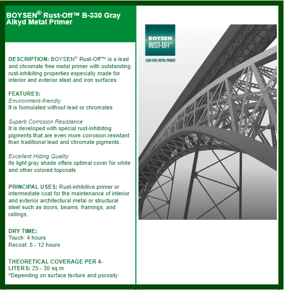 BOYSEN® Rust-Off™ B-330 Gray Alkyd Metal Primer – BAESA COLORS PAINT CENTER