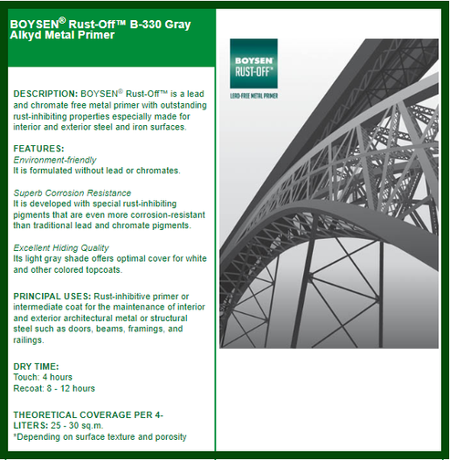 BOYSEN® Rust-Off™ B-330 Gray Alkyd Metal Primer – BAESA COLORS PAINT CENTER