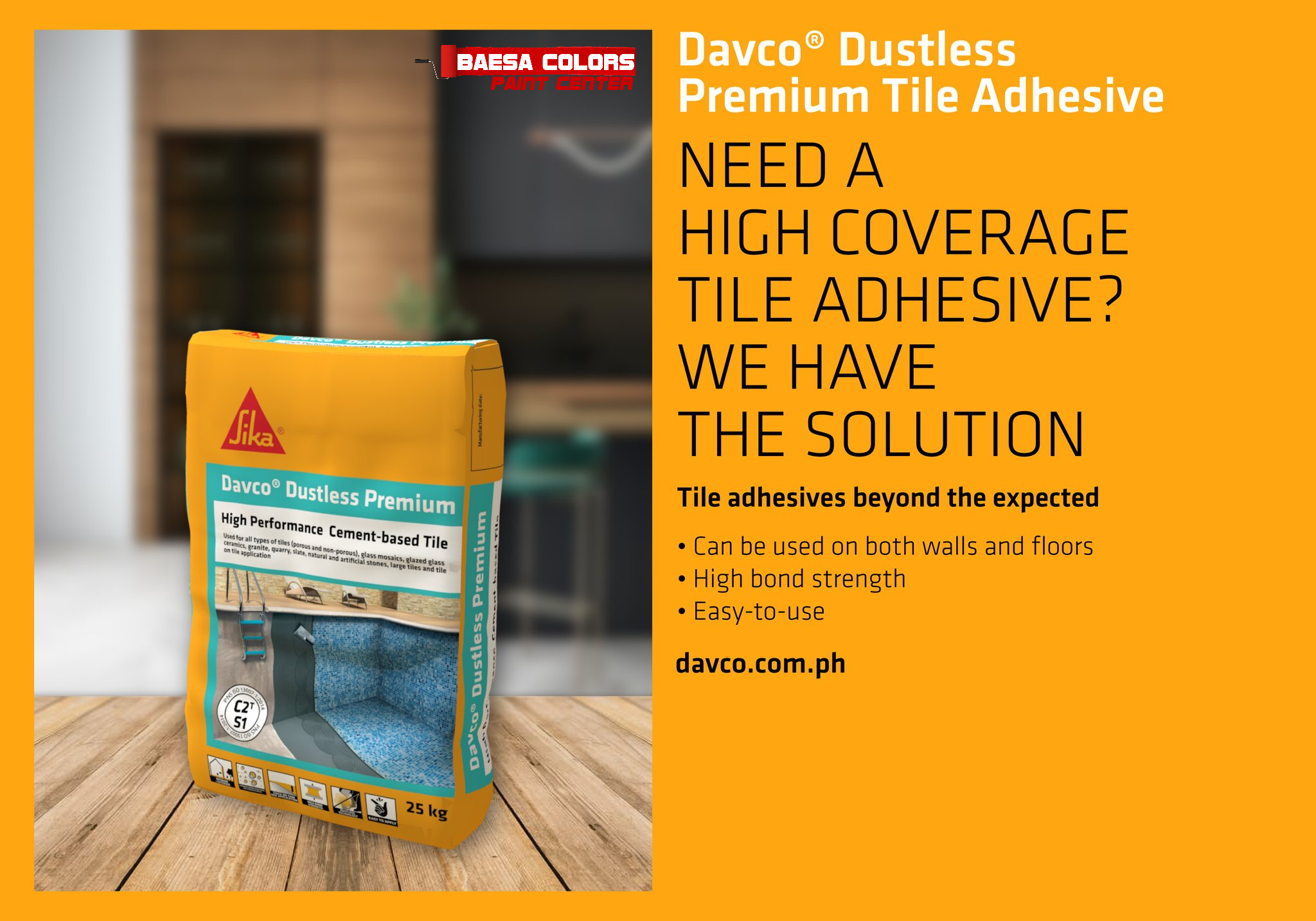 Sika Davco Dustless Premium Tile Adhesive 25kg. – BAESA COLORS PAINT CENTER