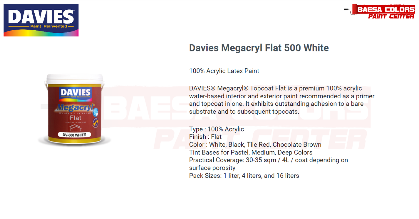 DAVIES® MEGACRYL® LATEX WHITE – BAESA COLORS PAINT CENTER