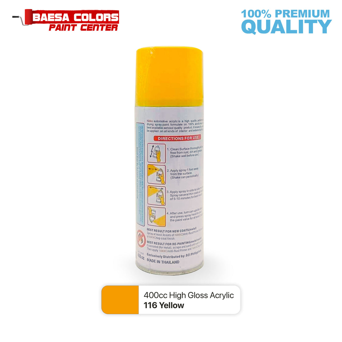 Nikko Acrylic-Based Spray Paint 116 Yellow 400cc – BAESA COLORS PAINT ...