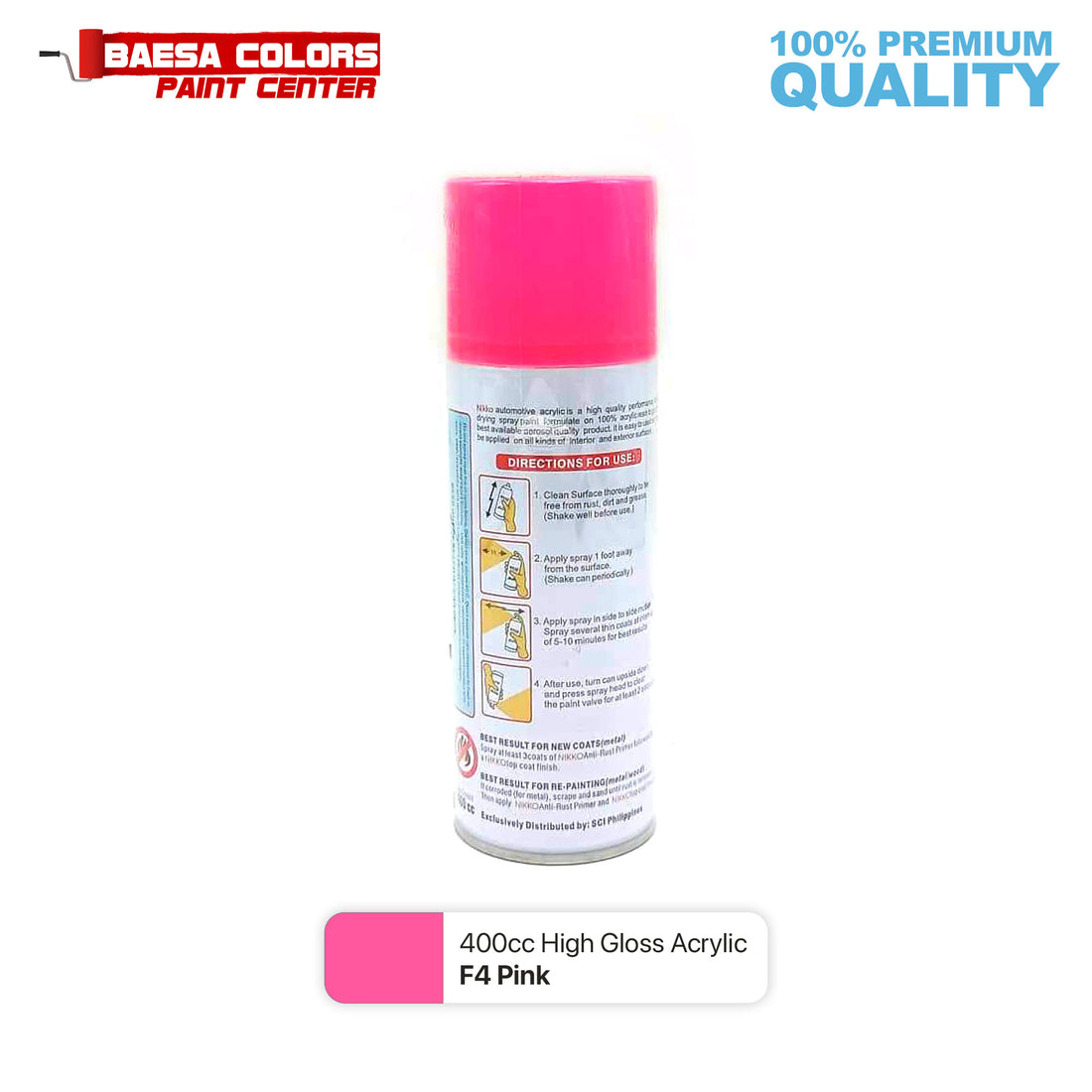 Nikko Acrylic-Based Spray Paint Flourescent F4 Pink 400cc – BAESA ...